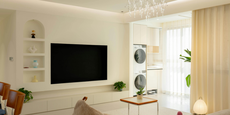 L Shaped Showcase Designs for Modern Living Rooms